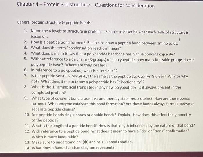 Solved Chapter 4 - Protein 3-D structure - Questions for | Chegg.com
