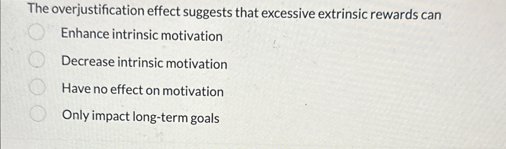 Solved The overjustification effect suggests that excessive | Chegg.com