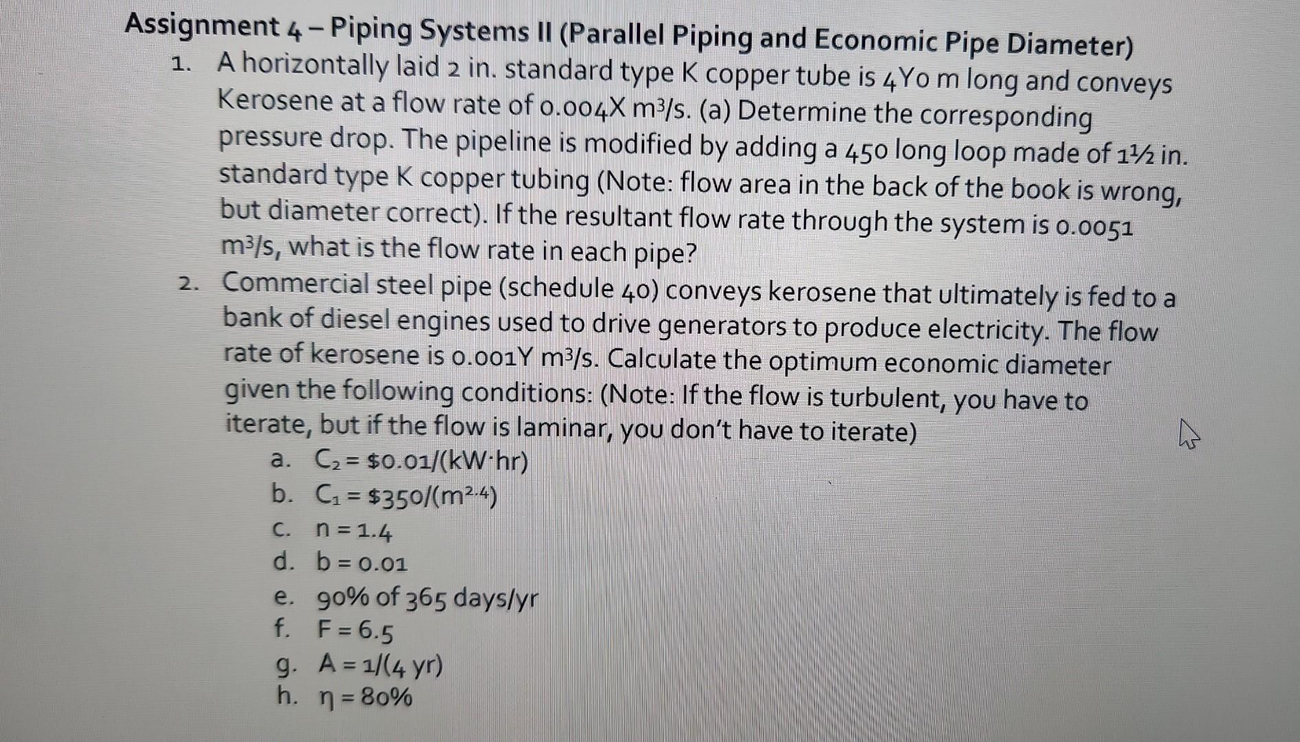 Solved Assignment 4-Piping Systems II (Parallel Piping and | Chegg.com