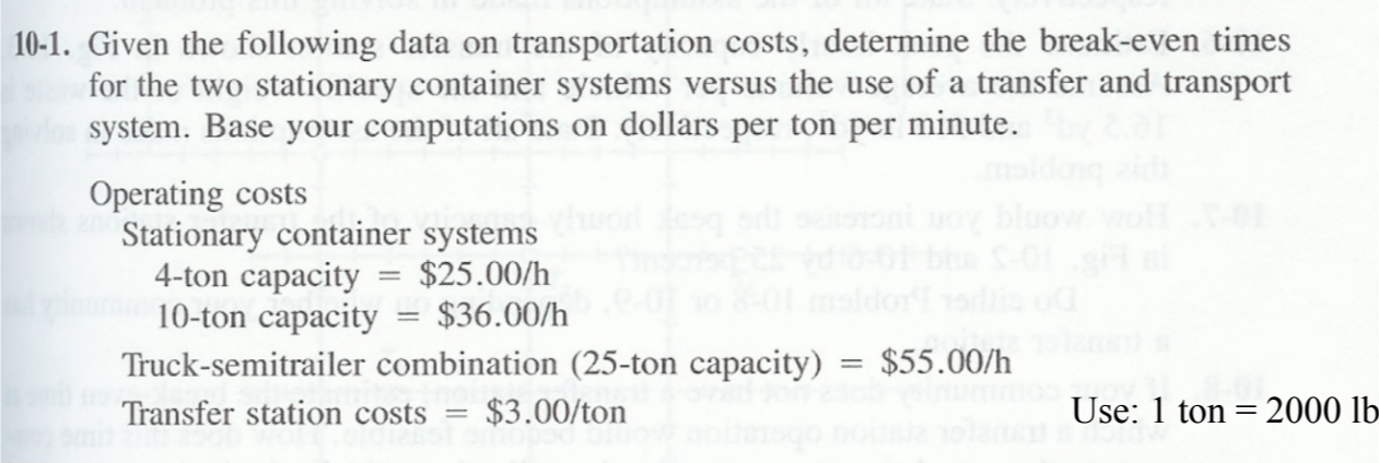 Solved 10-1. ﻿Given the following data on transportation | Chegg.com