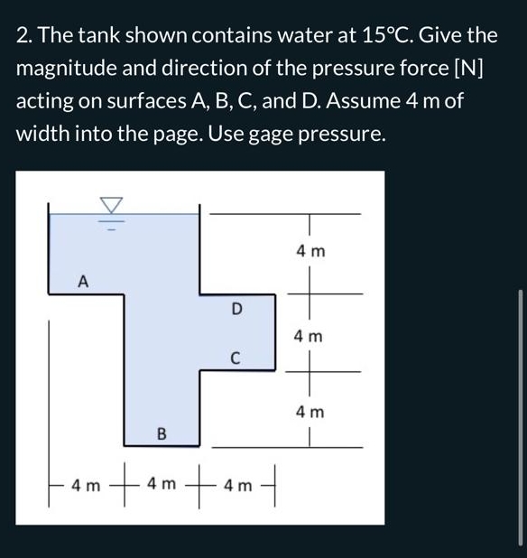 Solved The tank shown contains water at 15°C. ﻿Give the | Chegg.com