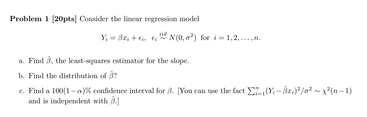 Solved Problem 1 [20pts] ﻿Consider the linear regression | Chegg.com