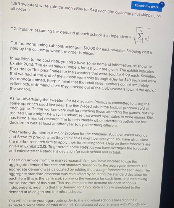 Analytics Exercise 20-1 (Algo) Big10Sweaters.com is a | Chegg.com