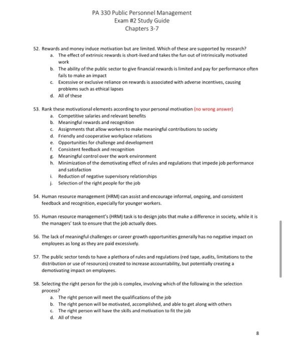 Solved PA 330 Public Personnel Management Exam \#2 Study | Chegg.com