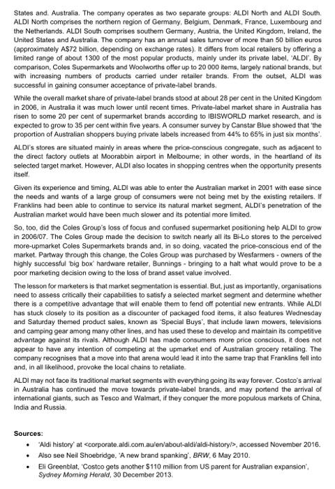 Solved CASE STUDY: ALDI - Offering a 'same-for-less' value | Chegg.com