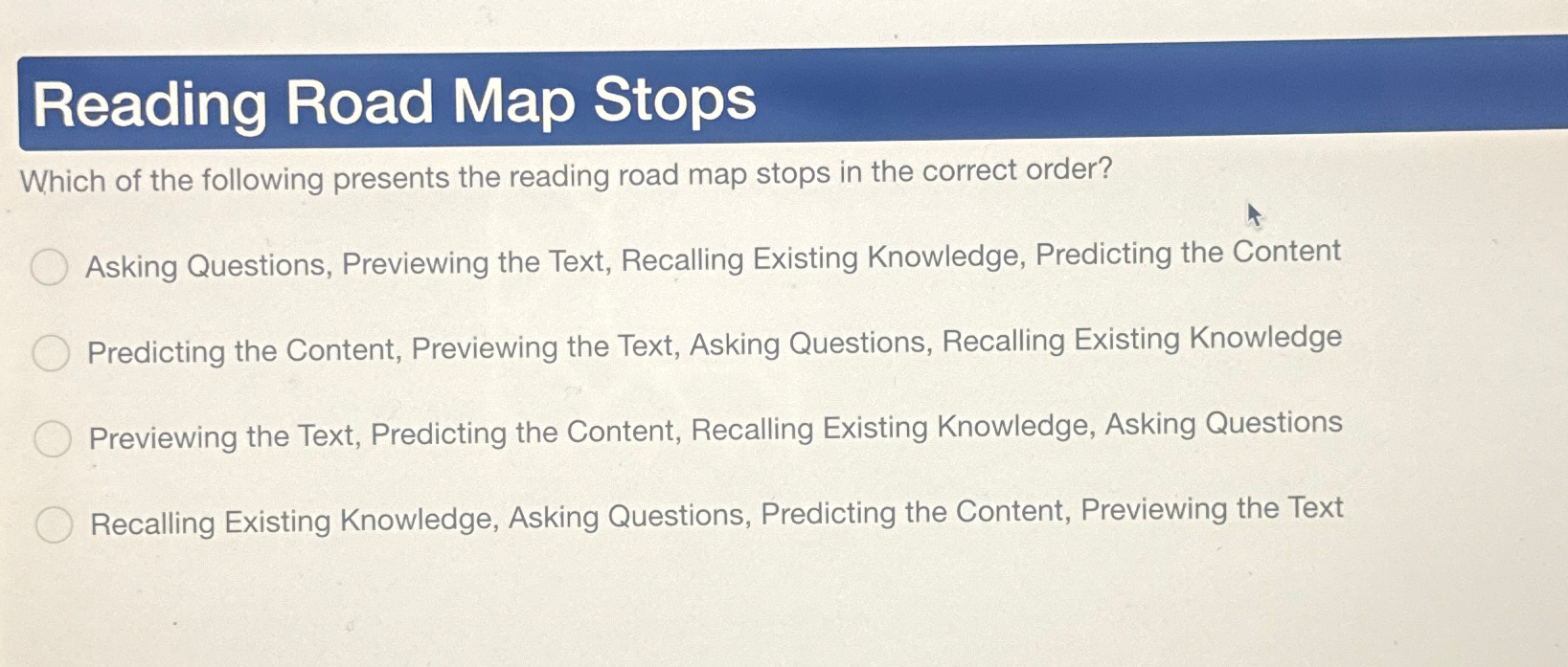 Solved Reading Road Map StopsWhich of the following presents | Chegg.com