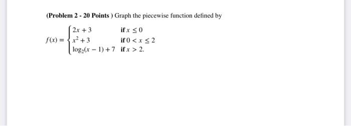 Solved (Problem 2 - 20 Points) Graph the piecewise function | Chegg.com