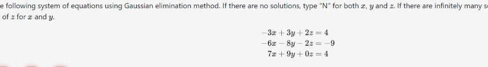 Solved e following system of equations using Gaussian | Chegg.com