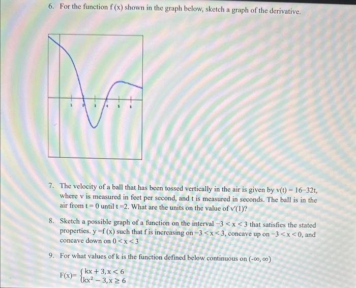 Solved 6. For the function f(x) shown in the graph below, | Chegg.com