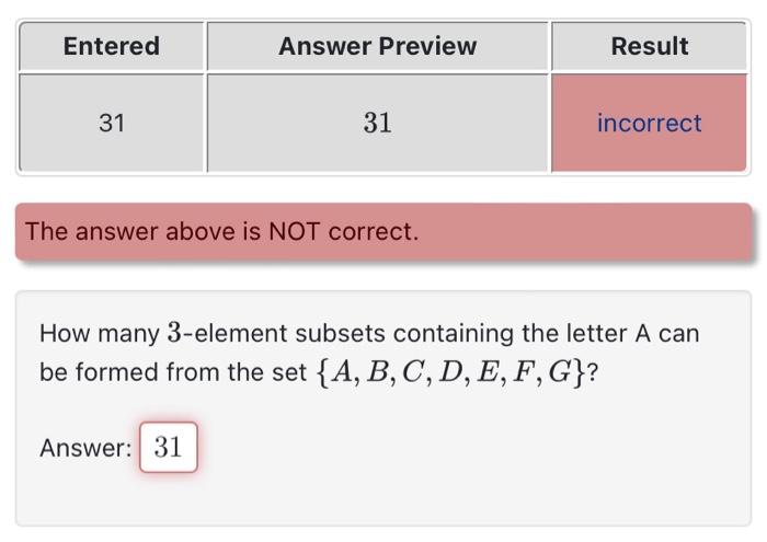 Solved How many 3 -element subsets containing the letter A | Chegg.com