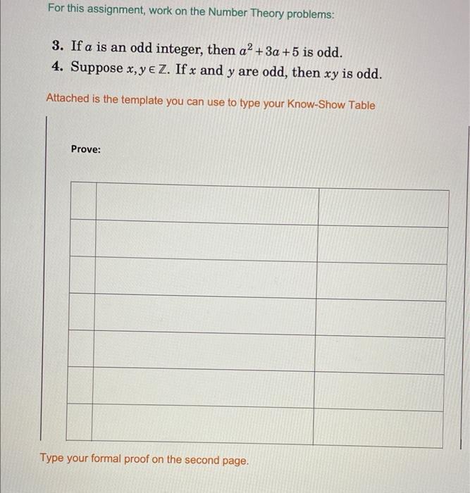 Solved For this assignment, work on the Number Theory | Chegg.com
