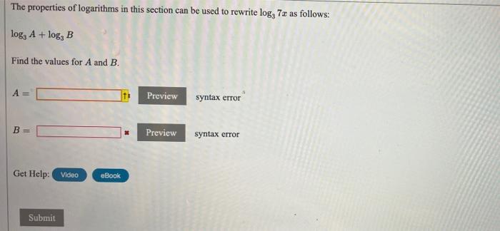 Solved The properties of logarithms in this section can be | Chegg.com
