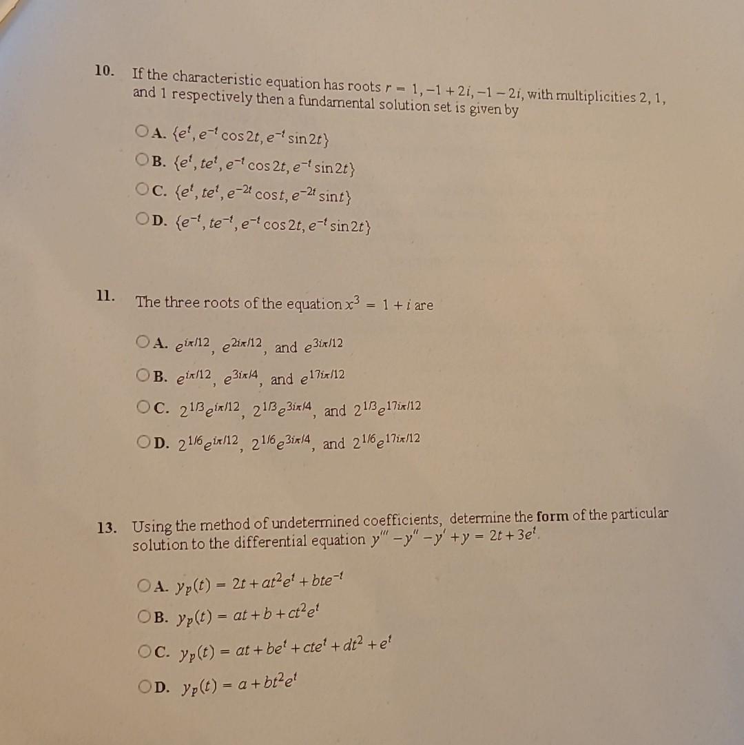 Solved 10. If the characteristic equation has roots | Chegg.com