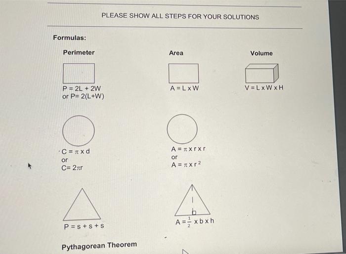 Solved PLEASE SHOW ALL STEPS FOR YOUR SOLUTIONS Formulas: | Chegg.com