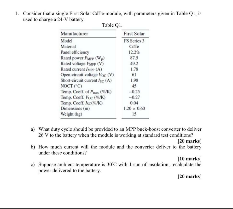 Solved Consider that a single First Solar CdTe-module, with | Chegg.com