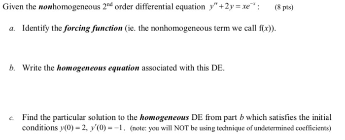 Solved Given the nonhomogeneous 2nd order differential | Chegg.com