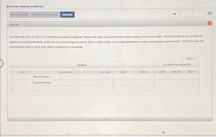 Solved Entry for issuing materials Instructions chart of | Chegg.com
