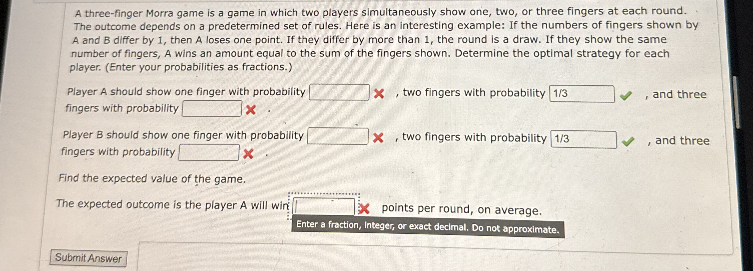 Solved A three-finger Morra game is a game in which two | Chegg.com