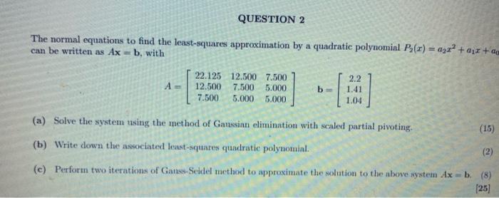 Solved The normal equations to find the least-squares | Chegg.com