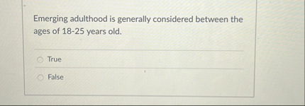 Solved Emerging adulthood is generally considered between | Chegg.com