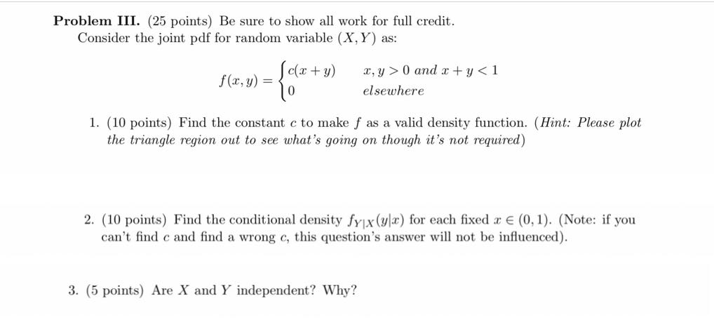 Solved Problem III. (25 ﻿points) ﻿Be sure to show all work | Chegg.com