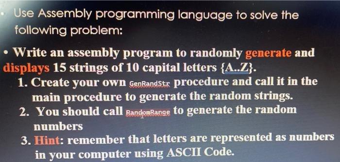 Use Assembly programming language to solve the | Chegg.com