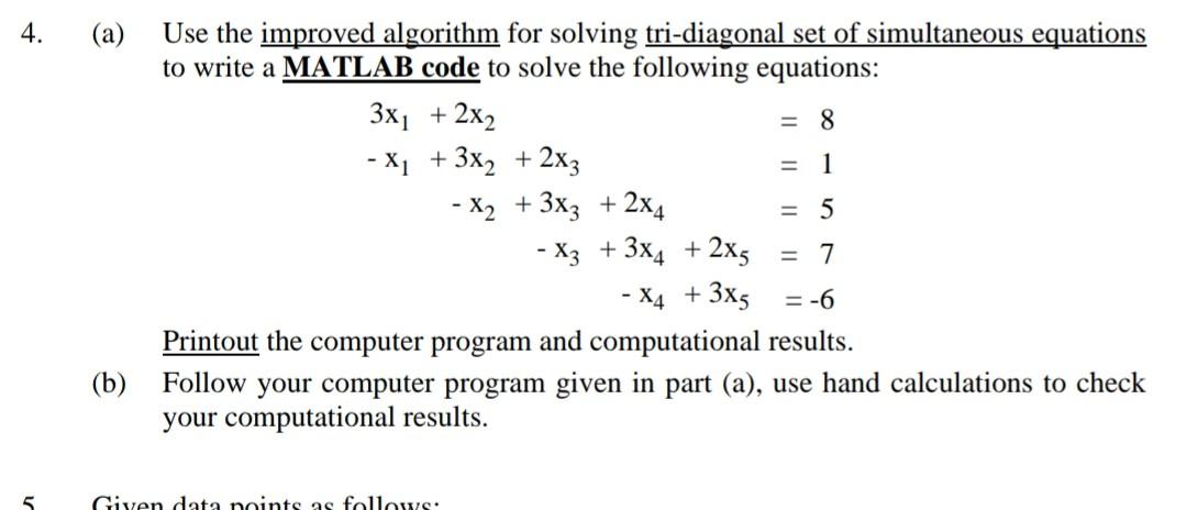 Solved Use the improved algorithm for solving tri-diagonal | Chegg.com