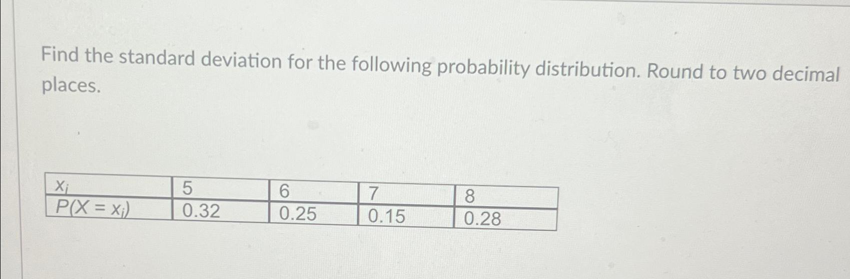 Solved Find the standard deviation for the following | Chegg.com