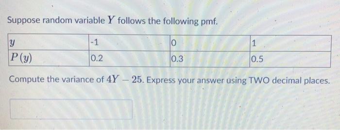 Solved Suppose random variable Y follows the following pmf. | Chegg.com