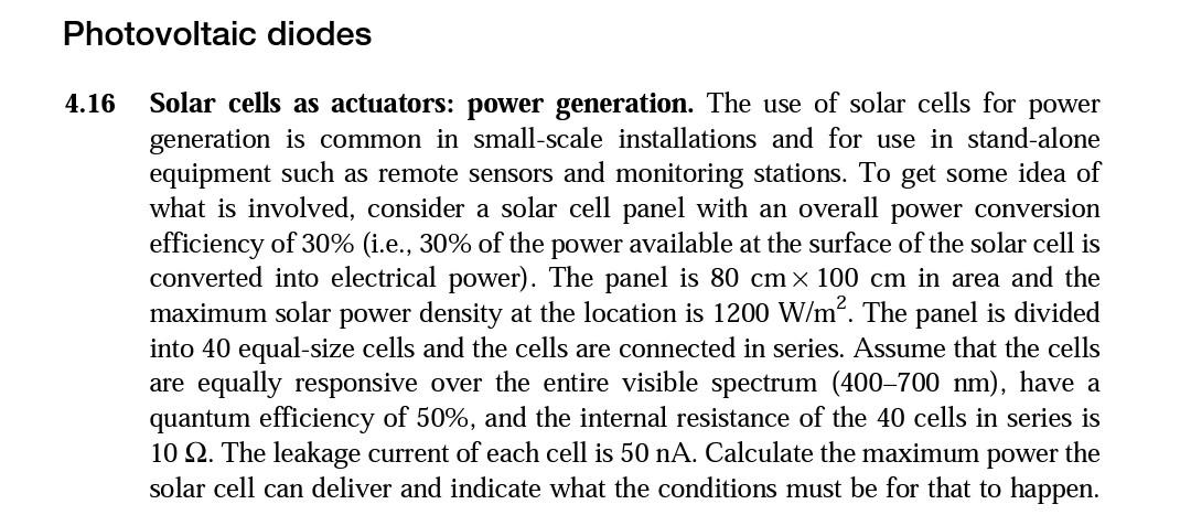 Solved hotovoltaic diodes 16 Solar cells as actuators: power | Chegg.com