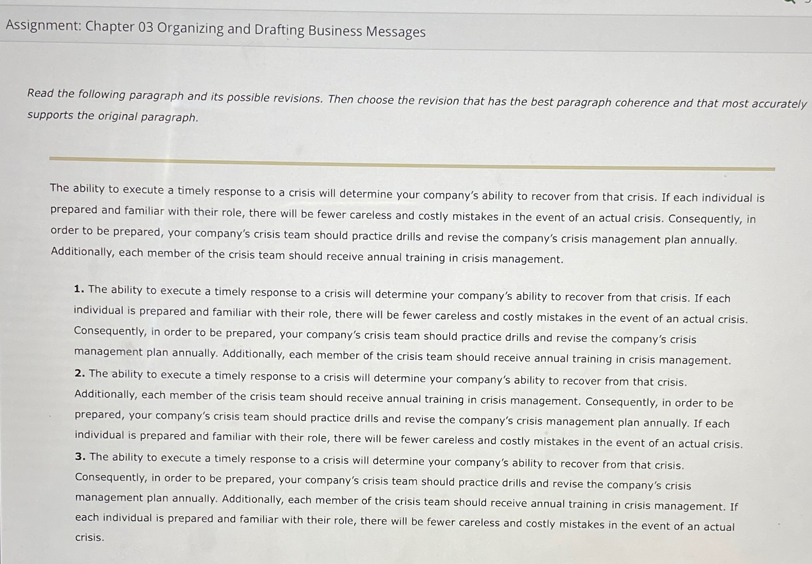 Solved Assignment: Chapter 03 ﻿Organizing and Drafting | Chegg.com