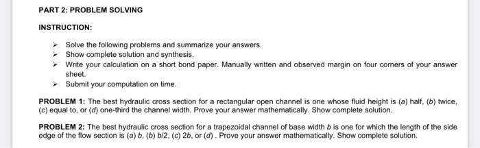 Solved PART 2: PROBLEM SOLVING INSTRUCTION: Solve the | Chegg.com