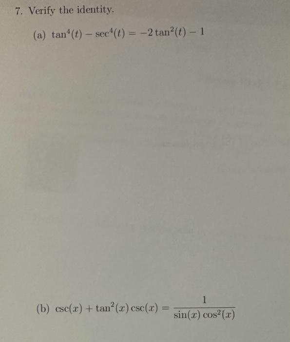 Solved 7. Verify the identity. (a) | Chegg.com