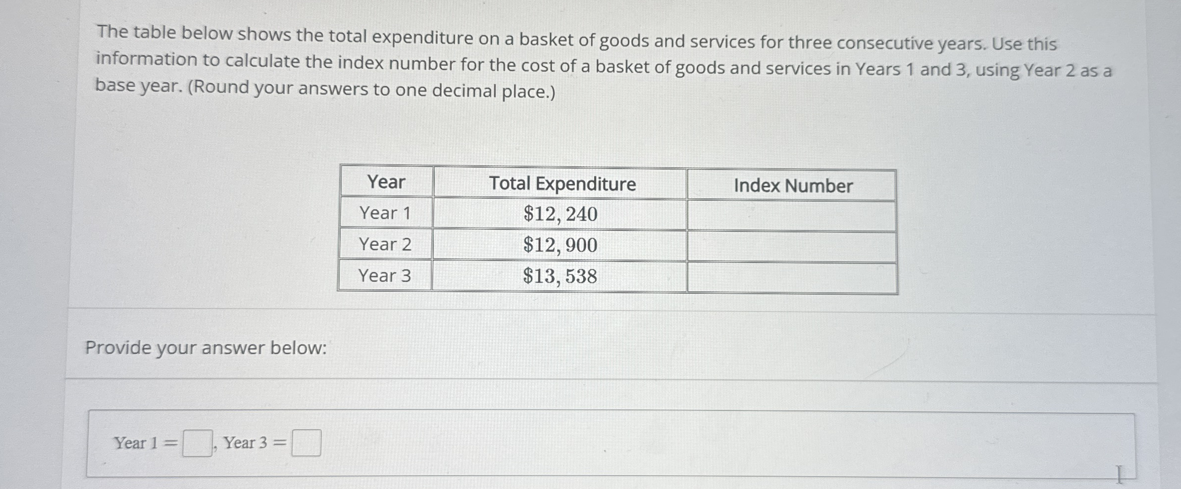 Solved The table below shows the total expenditure on a | Chegg.com