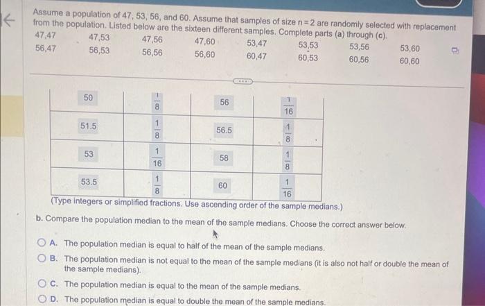 Solved b. compare the population median to the mean of the | Chegg.com