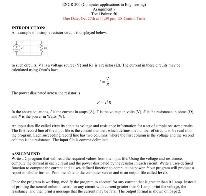 Solved ENGR 200 (Computer applications in Engineering) | Chegg.com