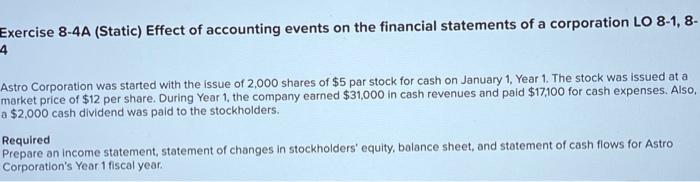 Solved Exercise 8-4A (Static) Effect of accounting events on | Chegg.com
