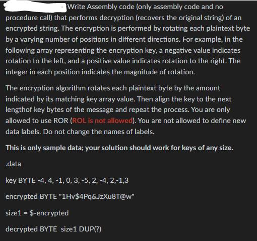 Solved ROL IS NOT ALLOWED ONLY USE ROR. Write Assembly code | Chegg.com