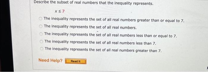 Solved Describe the subset of real numbers that the | Chegg.com