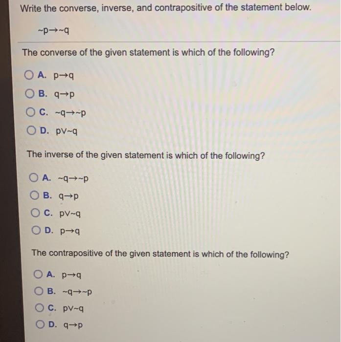 Solved Write the converse, inverse, and contrapositive of | Chegg.com