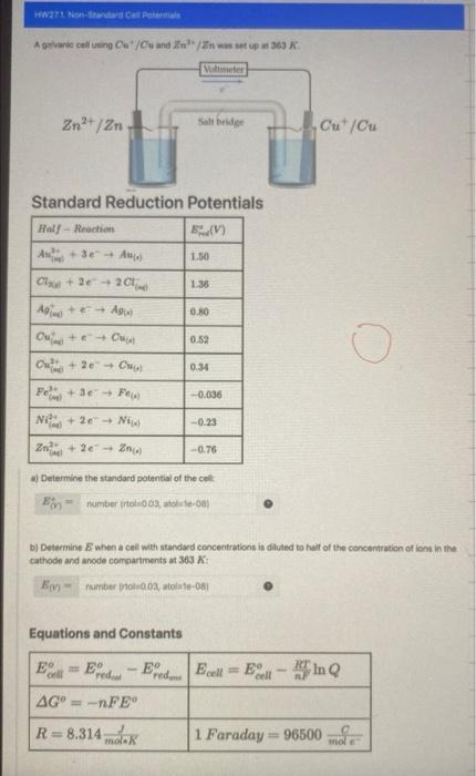 Solved Standard Reduction Potentials b) Determine E when a | Chegg.com