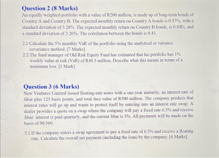 Solved Question 2 (8 Marks) An equally weighted portfolio | Chegg.com