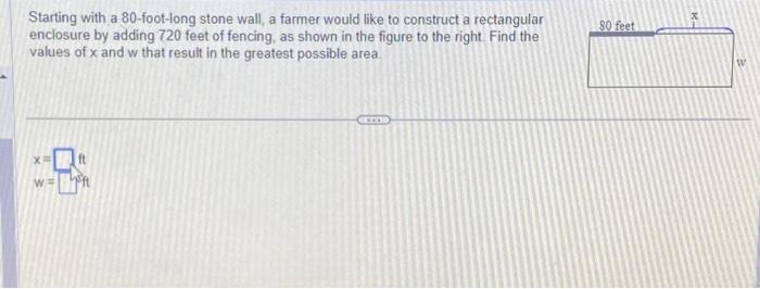 Solved Starting with a 80 -foot-long stone wall, a farmer | Chegg.com