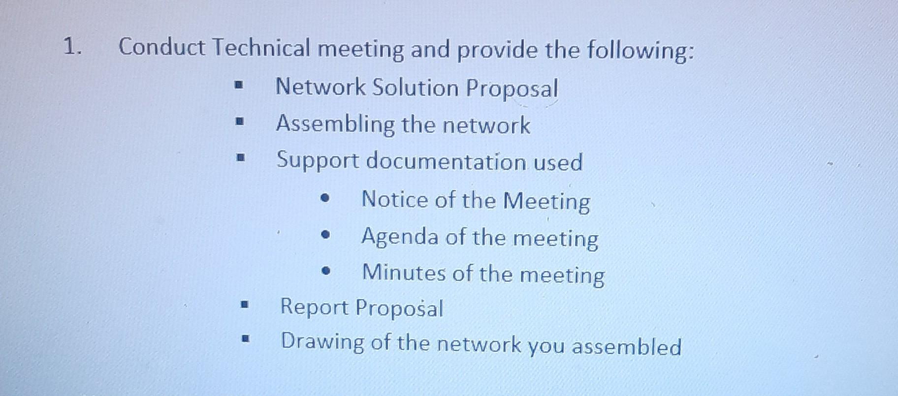 Solved 1. Conduct Technical meeting and provide the | Chegg.com