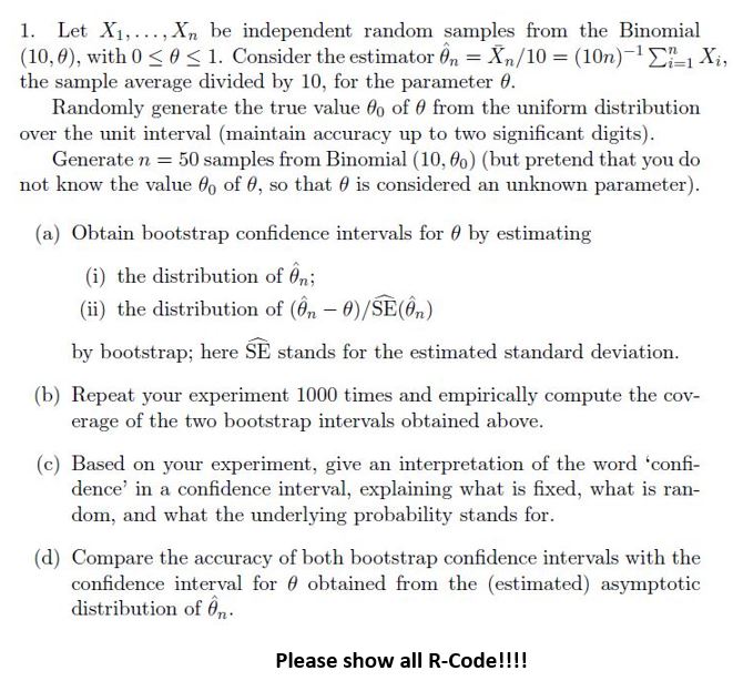 Let x1,dots,xn ﻿be independent random samples from | Chegg.com