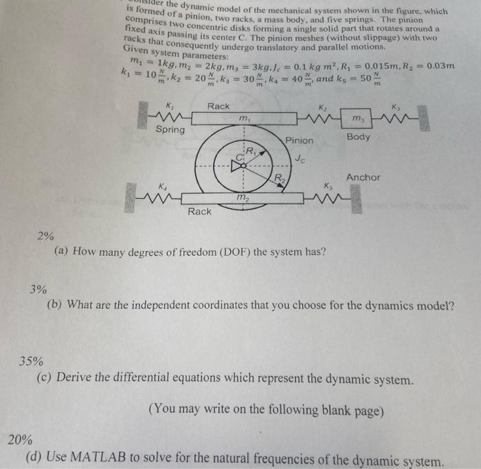 Solved is formed the dynamic model of the mechanical system | Chegg.com