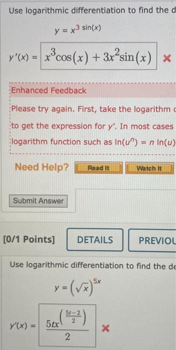 Solved Use logarithmic differentiation to find the | Chegg.com