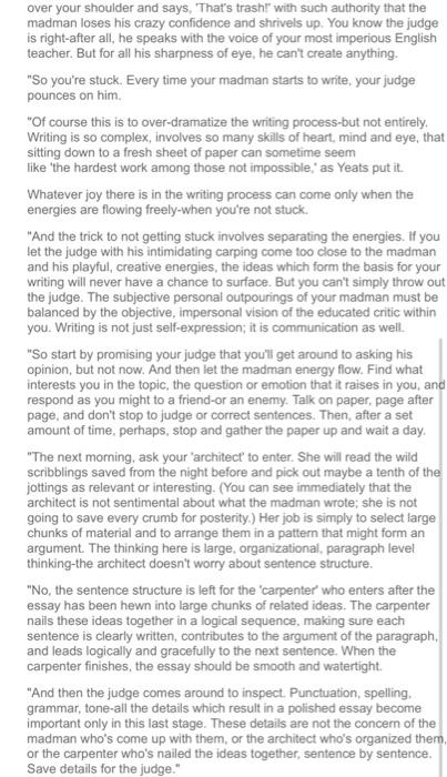 Process: Read Betty Flowers article, Madman, | Chegg.com