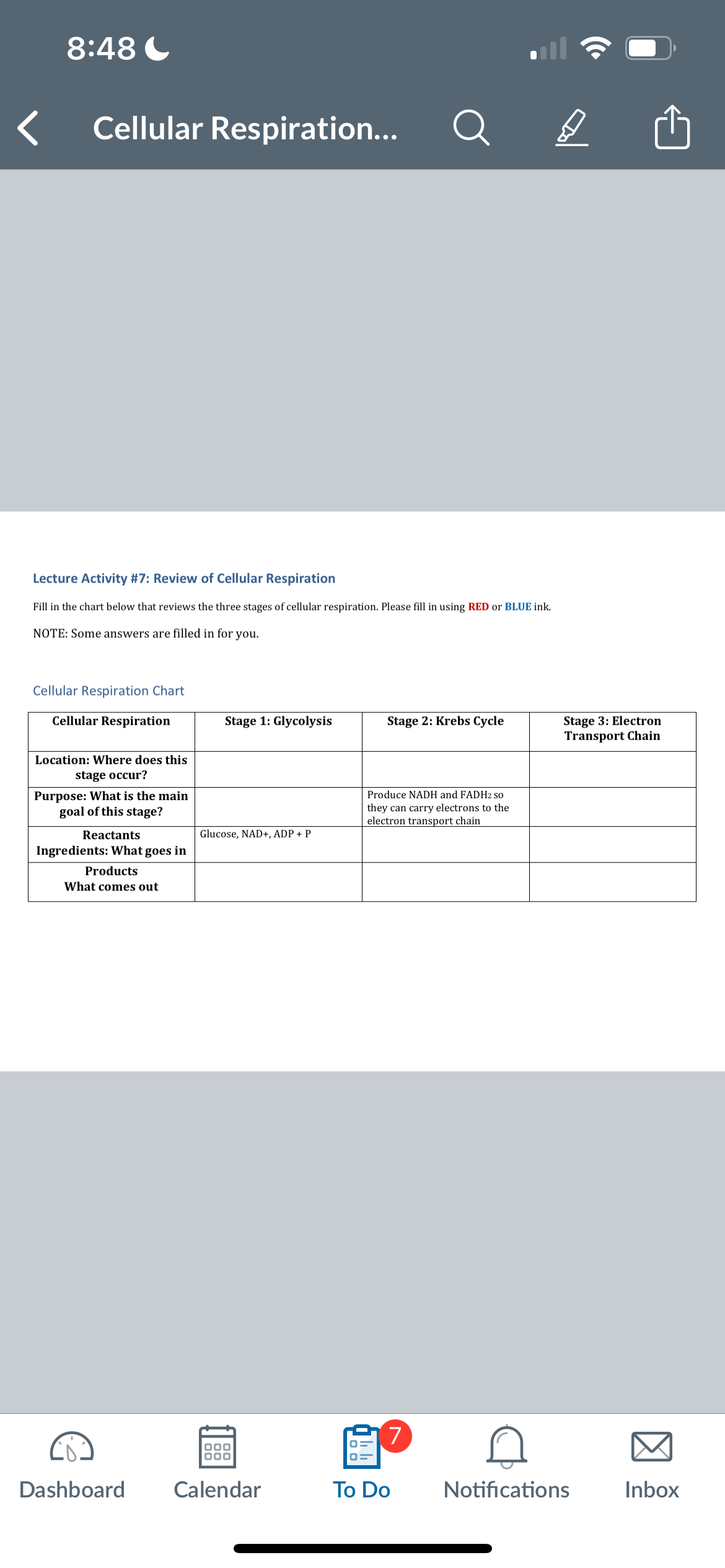 Solved 8:48Cellular Respiration...Lecture Activity #7: | Chegg.com