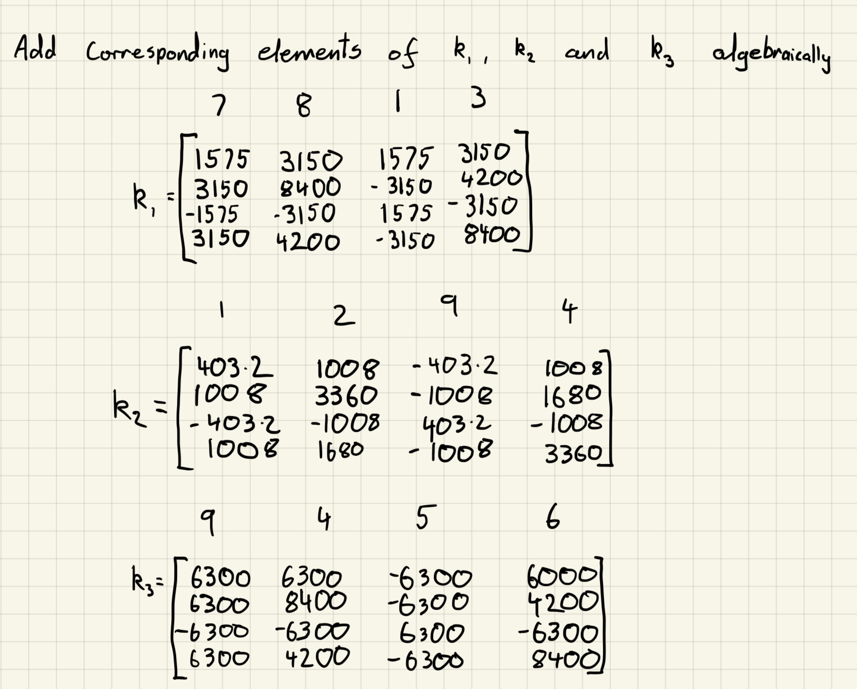 Add Corresponding elements of k1,k2 ﻿and k3 | Chegg.com